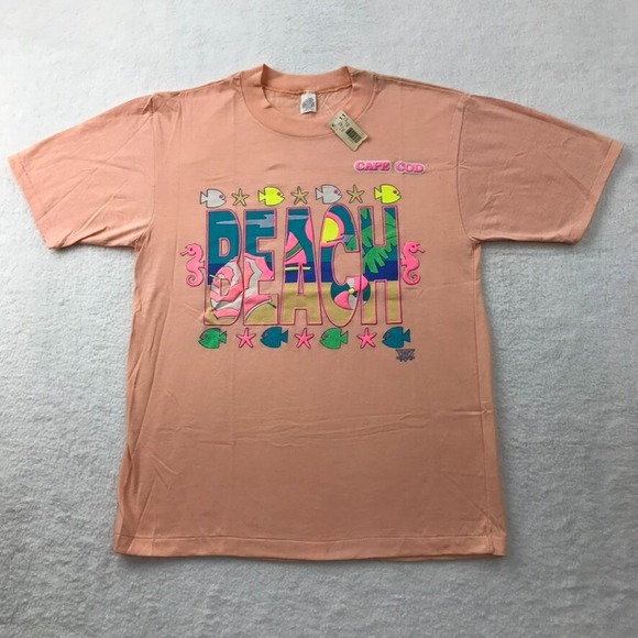 Vintage | Tops | Vintage Cape Cod Beach Shirt Womens Large Orange Puff ...